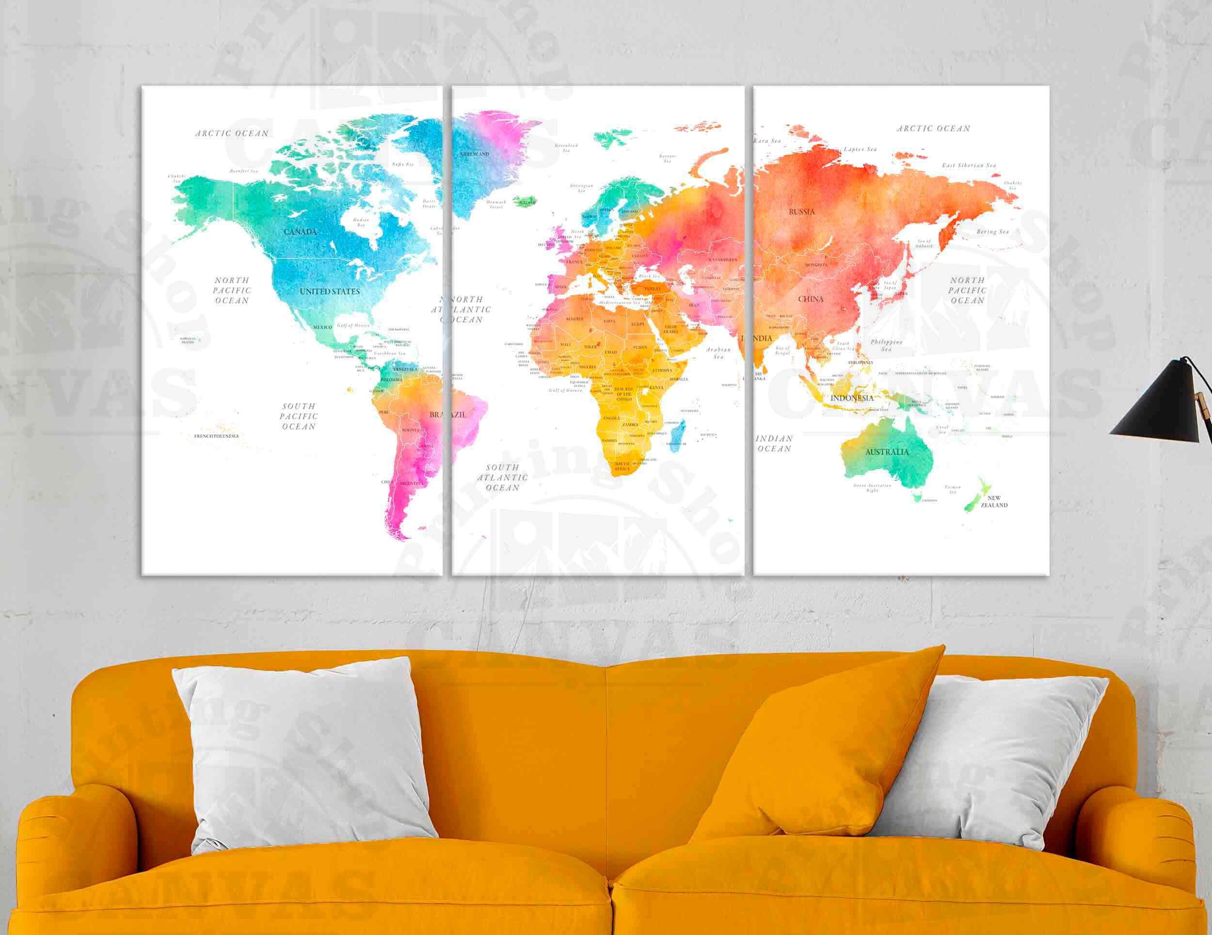Color world map Home & Office Decor Abstract World Map | Etsy