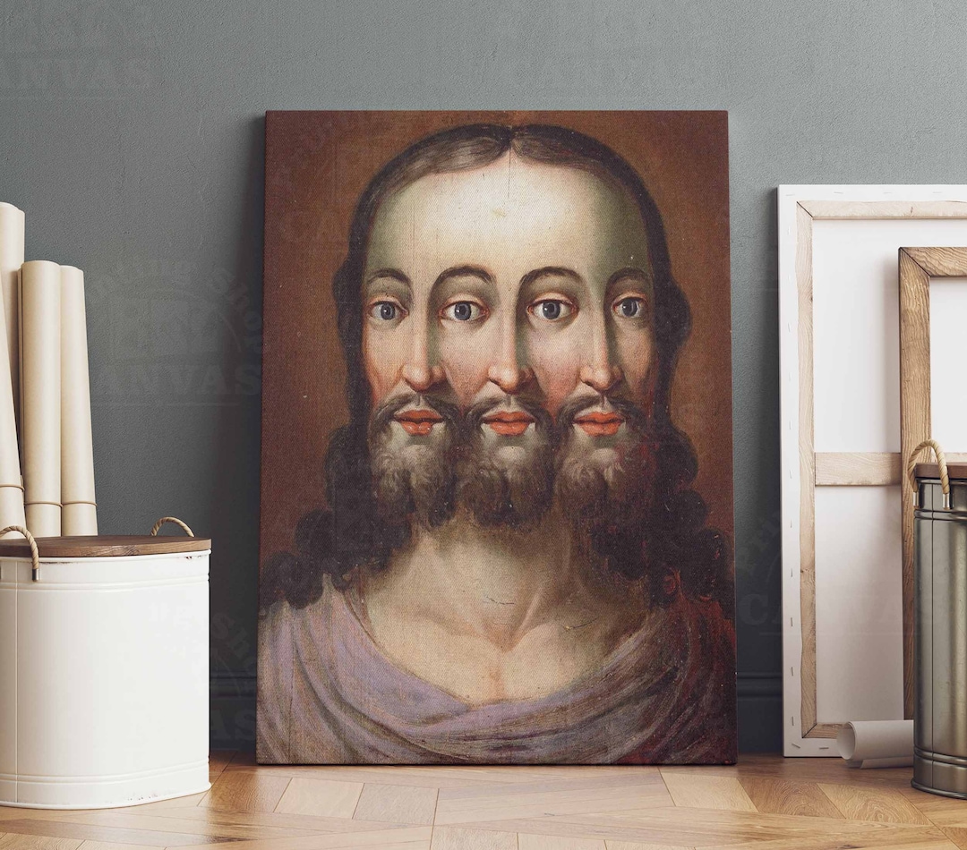 Three Faced Jesus Canvas Art Print, Triple Jesus Christ, Prayer Canvas ...