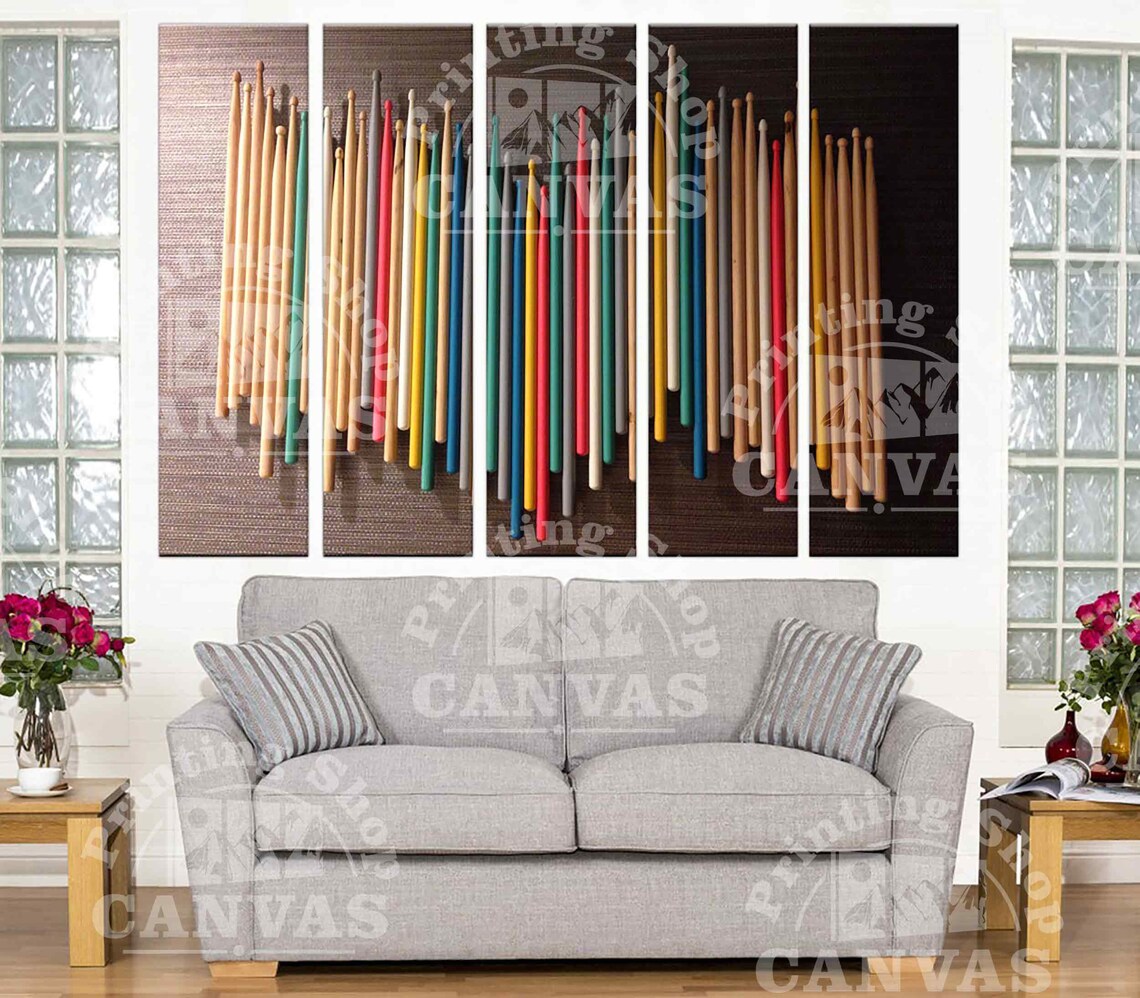 Music Wall Art Large Decor Print Color Drumstick Poster Set | Etsy