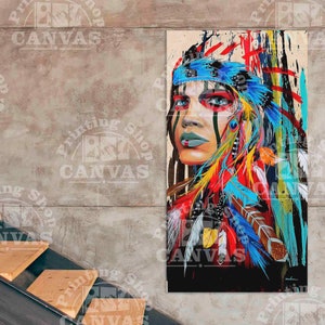American Indian Colorful Print Native American Woman Canvas | Etsy