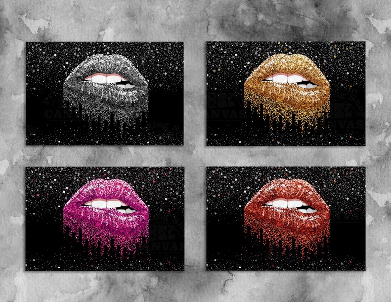 Pink Glitter Lips Glitter Lips Lip Art Fashion Wall Art | Etsy