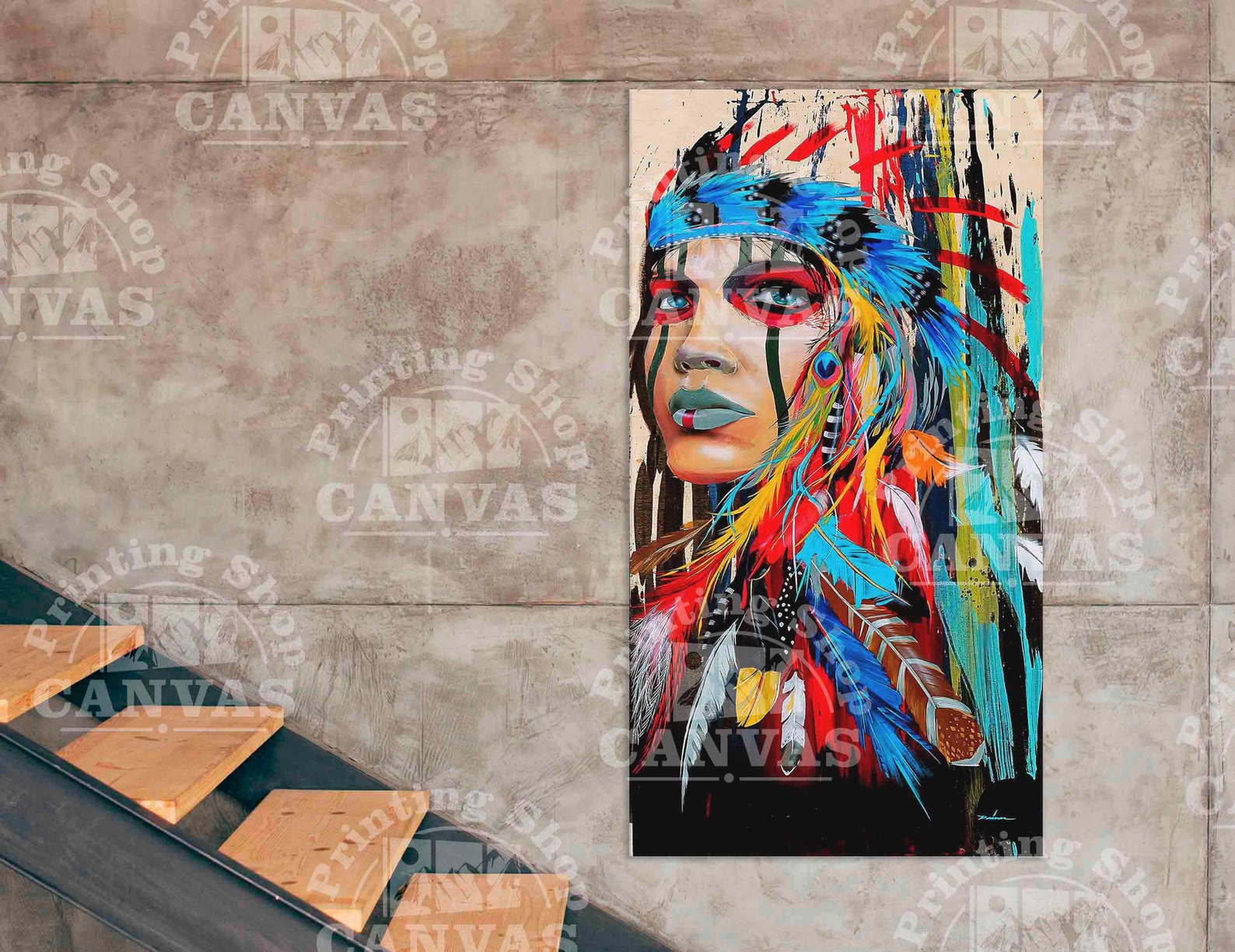 American Indian, Colorful Print Native American Woman Canvas Print Wall ...