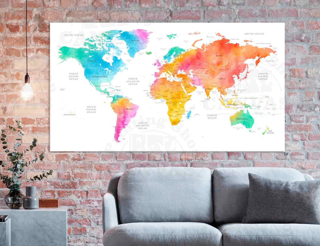 Color World Map, Home & Office Decor, Abstract World Map, Watercolor ...