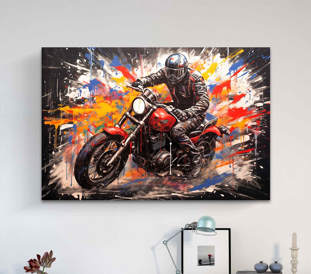 Modern Biker Art Canvas or Poster Print Pop Art Racing Painting ...