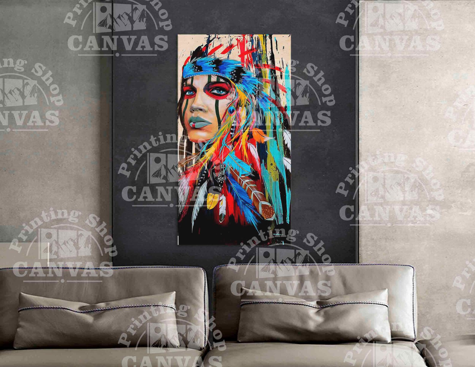 American Indian, Colorful Print Native American Woman Canvas Print Wall ...