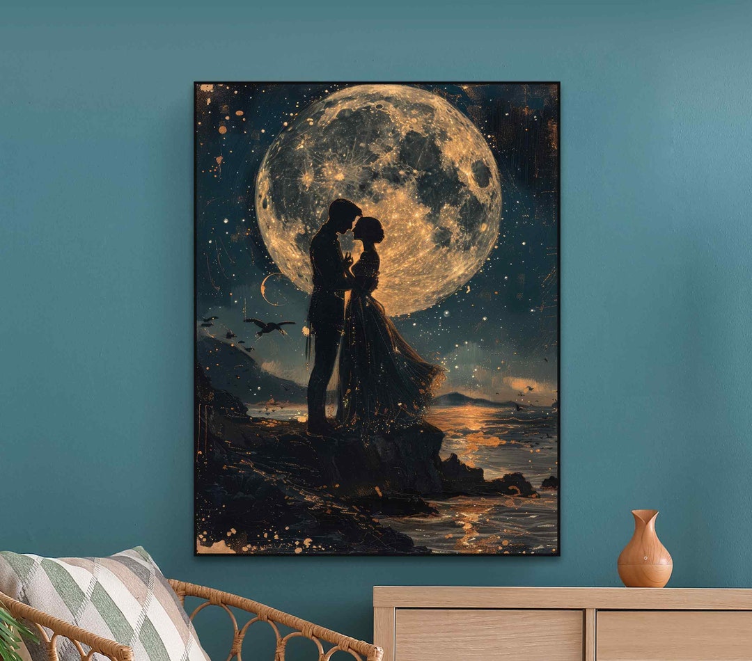Romantic Couple Canvas Print Love Art Moonlight Romance Fairy Tale Art ...