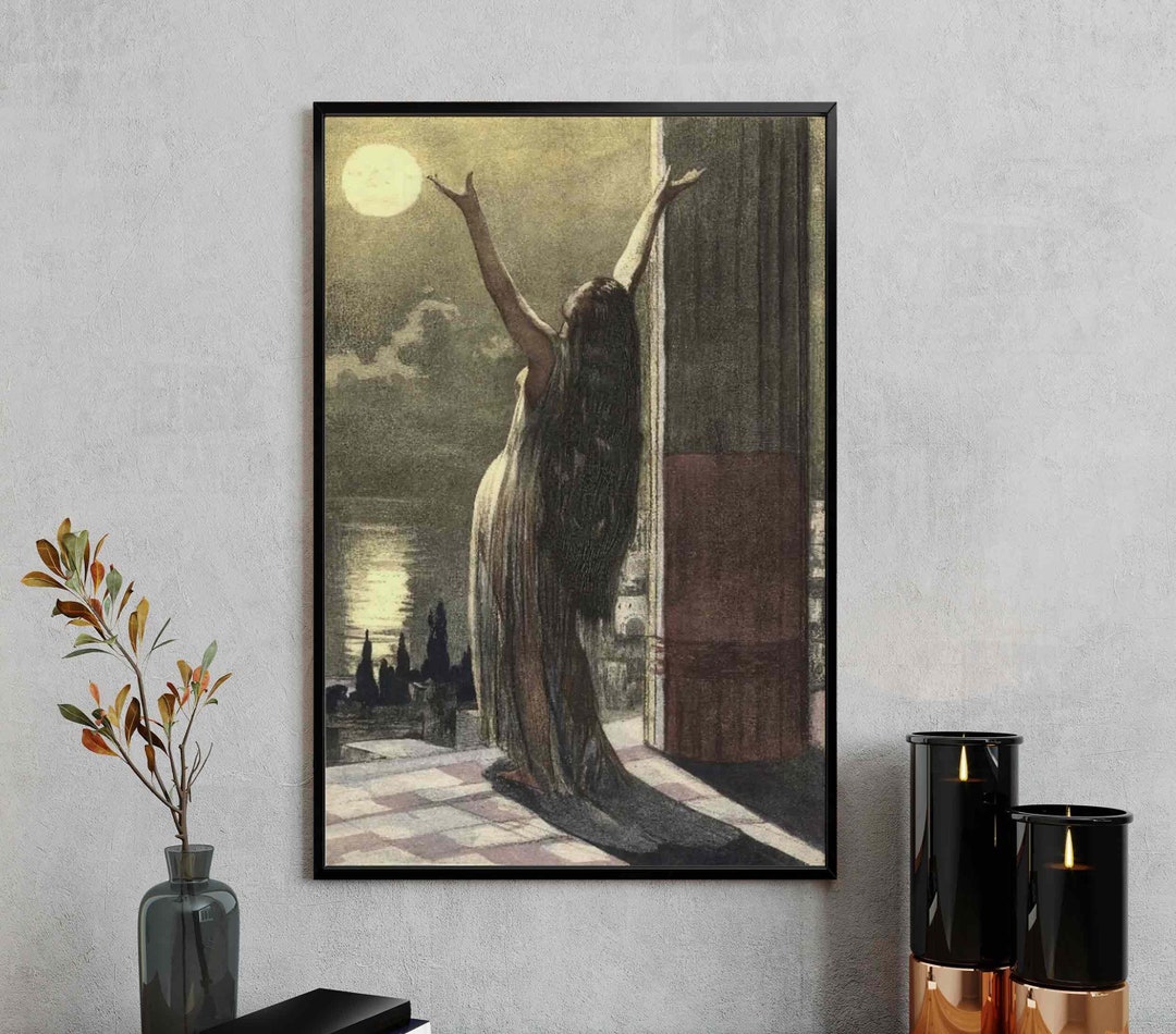 Moon Print One Panel Vintage Gothic Home Decor Dark Art Luna Worship ...