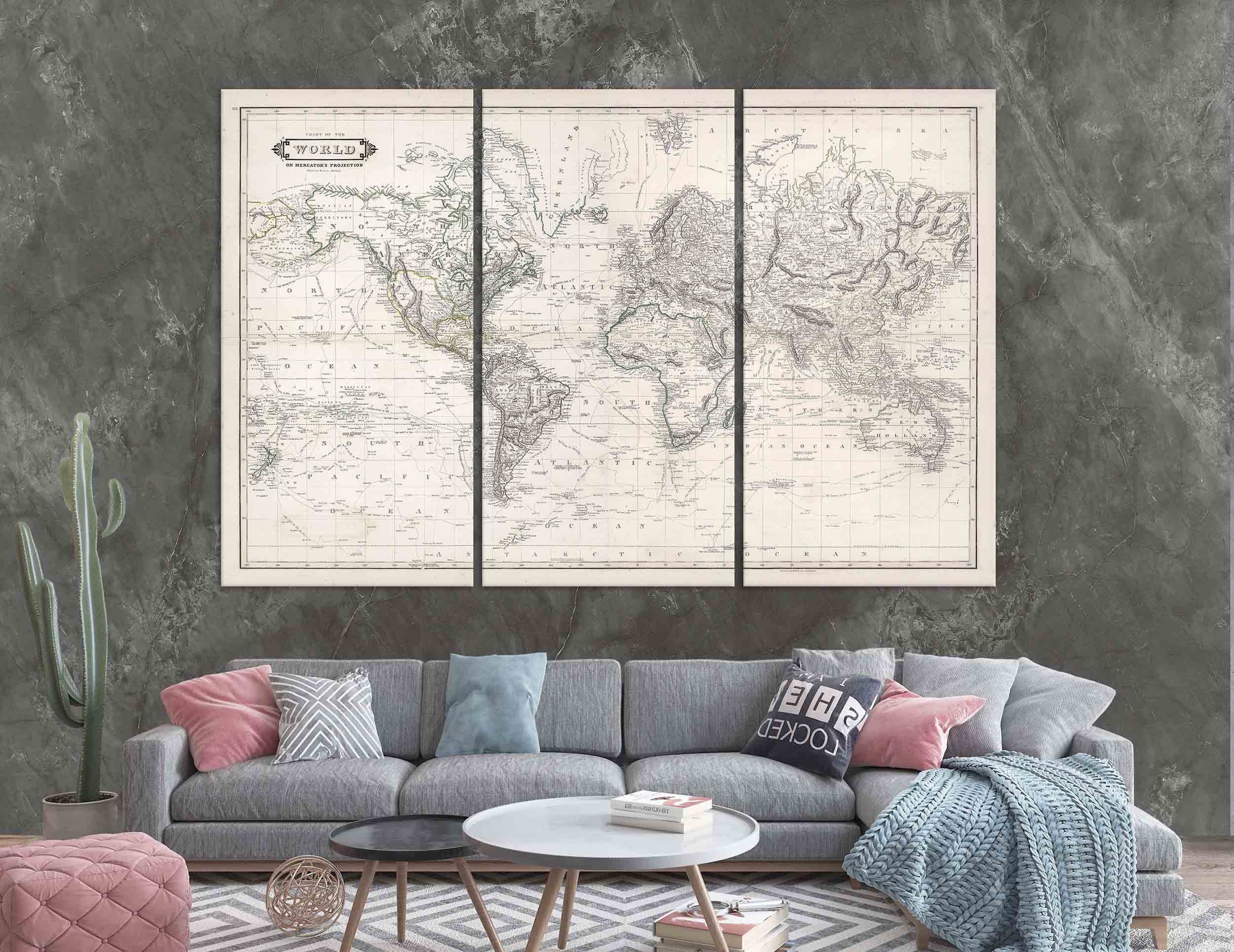 Old World Map Home & Office Decor Abstract World Map Brown - Etsy