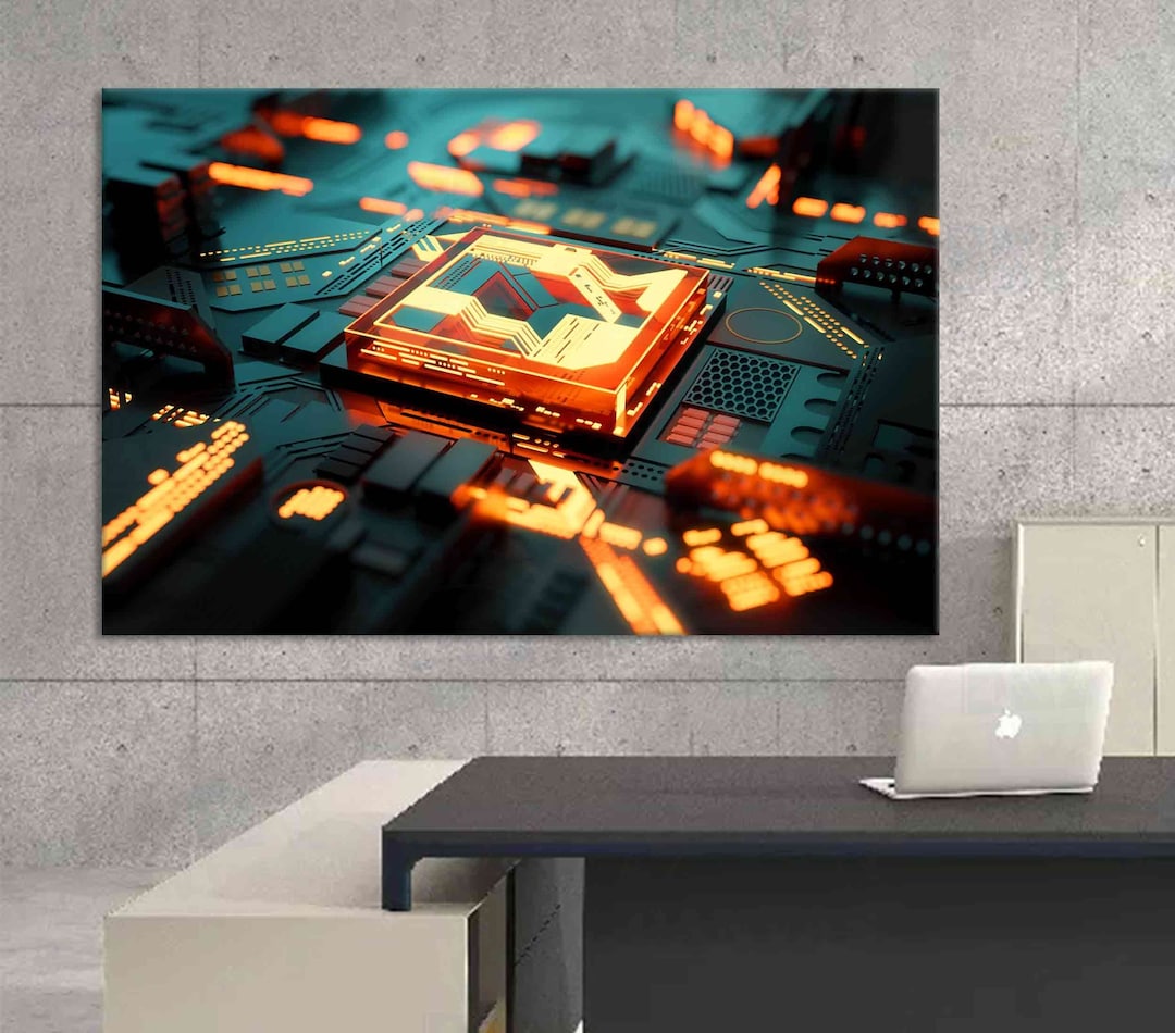 Motherboard Wall Art Canvas Print Informatics Electronics Gamers Neon ...