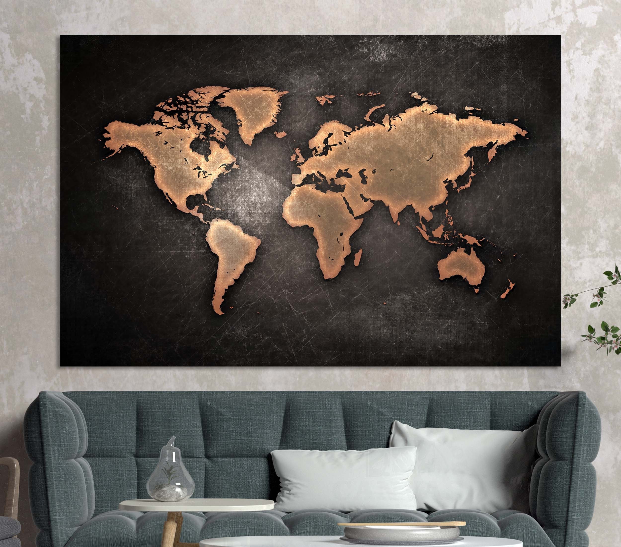 Map Canvas Bronze Black World Map Canvas Interior Design Decoration ...