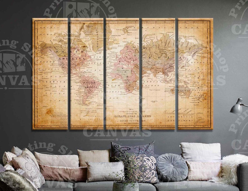 Old World Map Home & Office Decor Abstract World Map Brown - Etsy