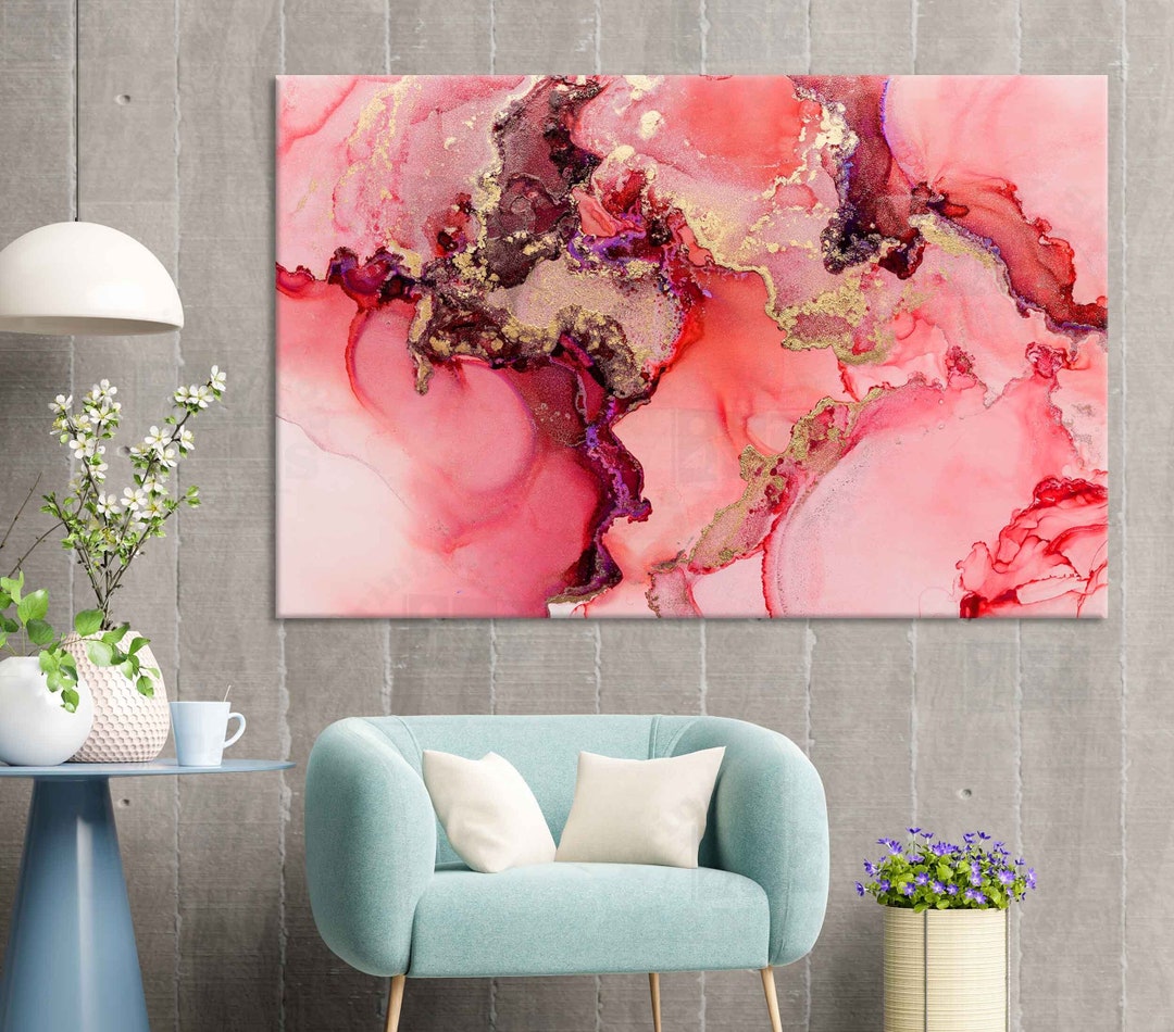 Pink Red Gold Marble Abstraction Canvas or Poster Print Multi Paneled ...