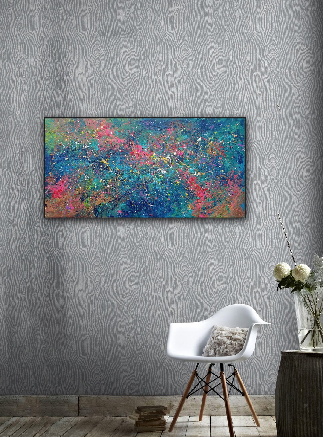 Abstract Painting Jackson Pollock Style, Horizon Vertical Canvas Art ...