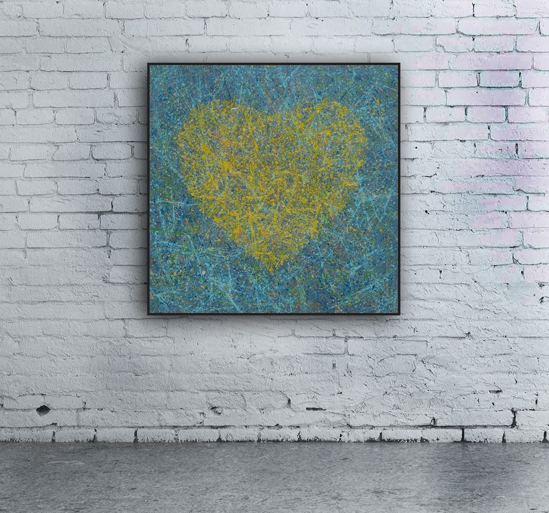 Heart Painting With Jackson Pollock Style, Original Painting on Canvas ...