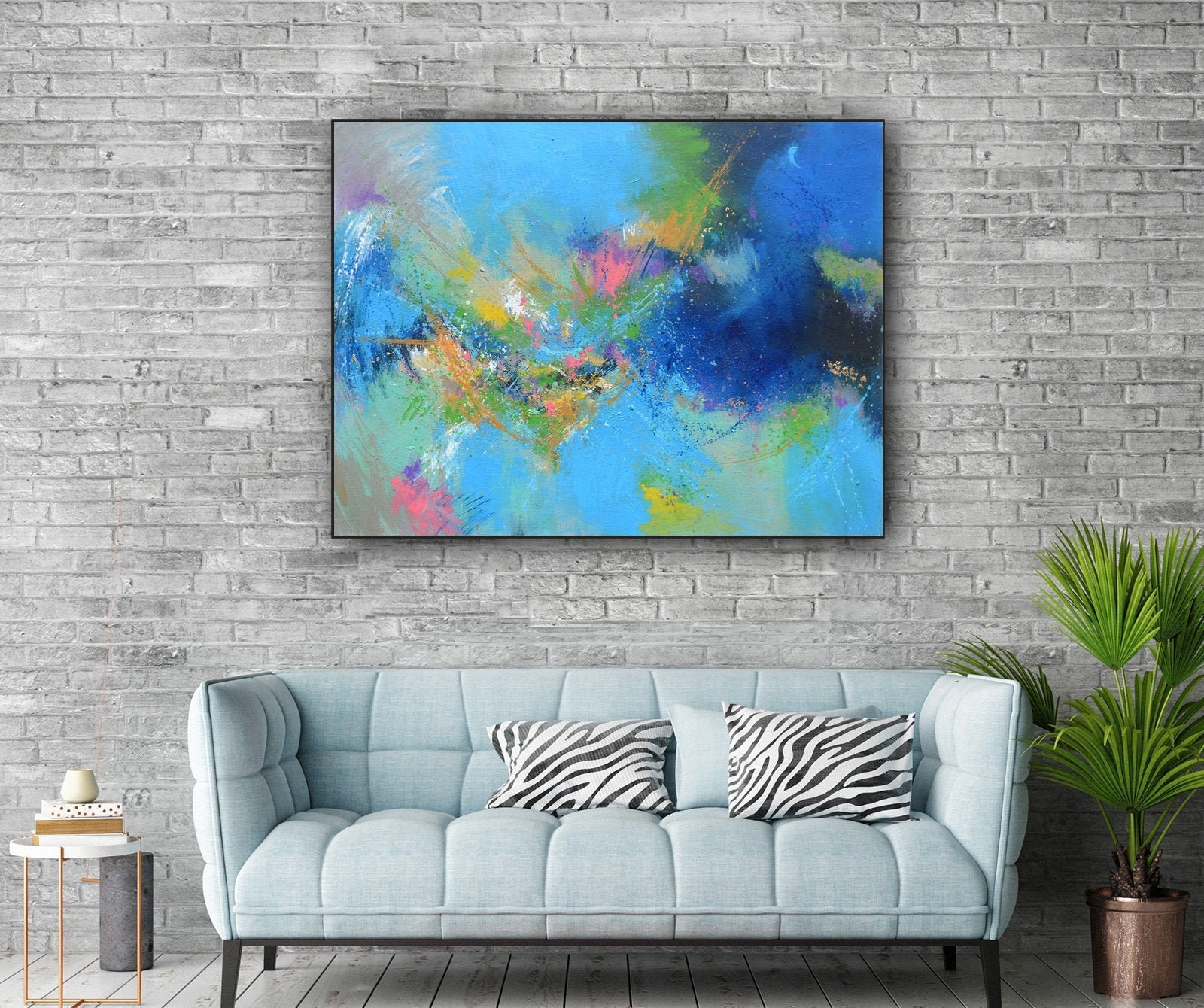 Wall Hangings Home & Living Home Décor blue ochre pink gold abstract ...