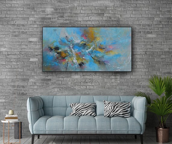 Wall Hangings Home & Living Home Décor blue ochre pink gold abstract ...