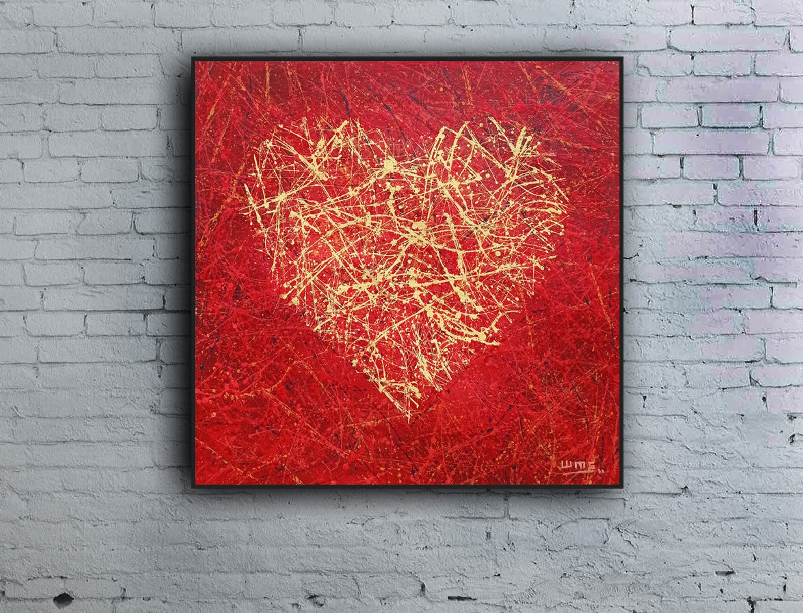 Heart Love Large Abstract Painting Jackson Pollock Style Pop - Etsy