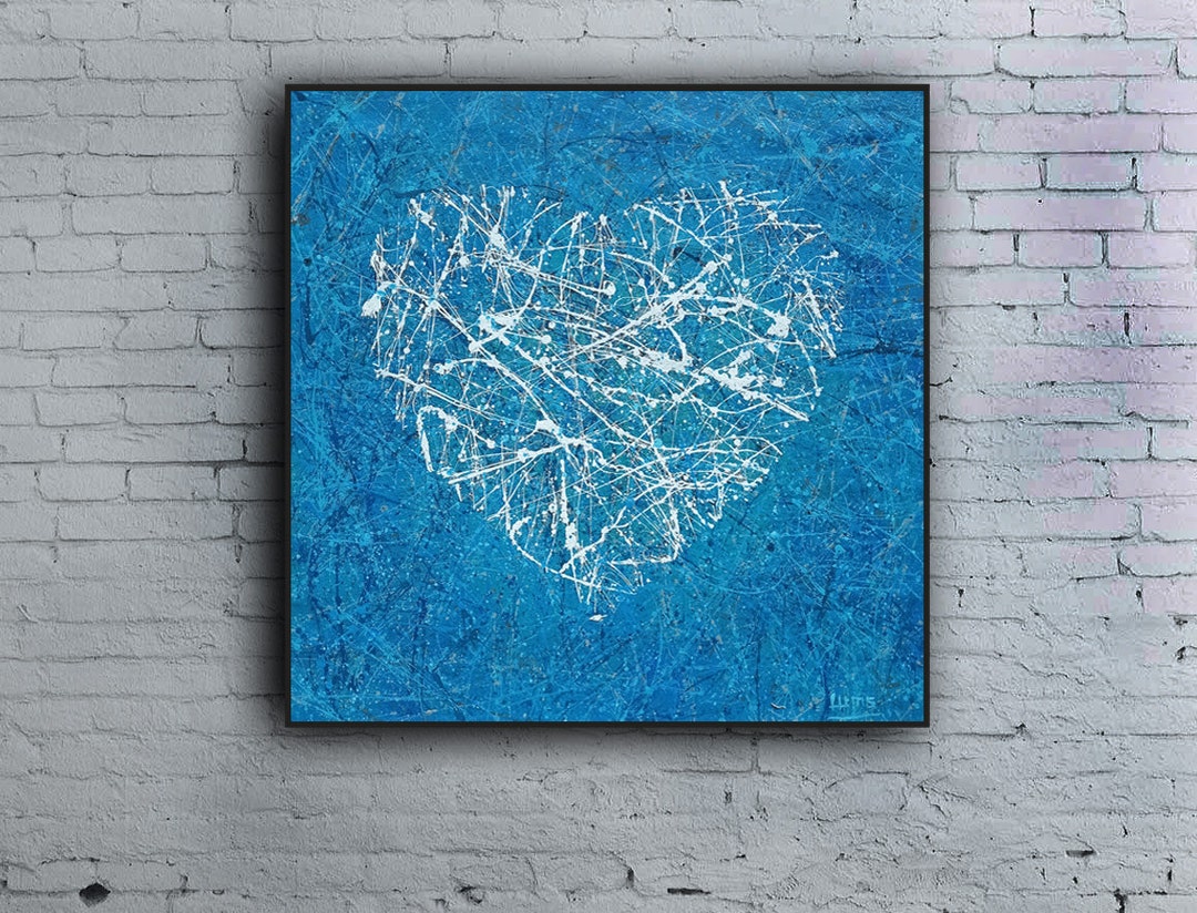 Heart Love Large Abstract Painting, Jackson Pollock Style, Pop Color ...