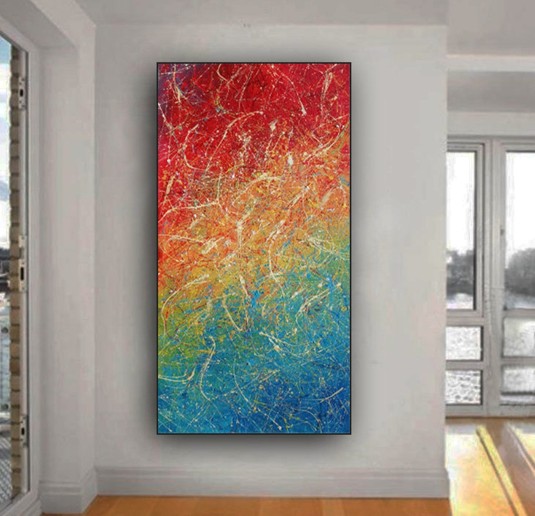 Vertical Painting Jackson Pollock Inspired, Abstract Modern Wall Art ...
