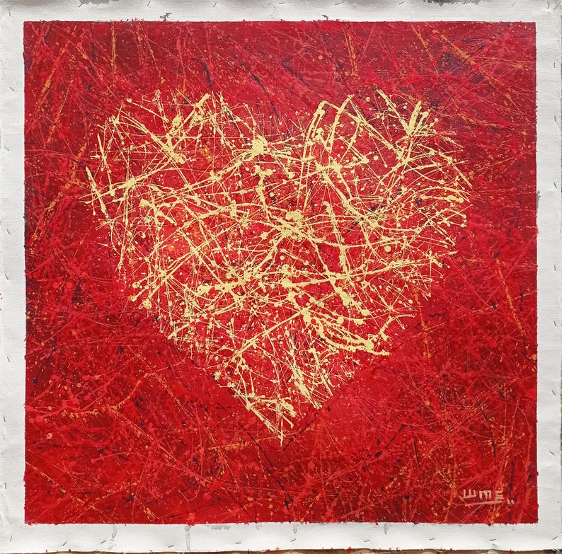 Heart Love Large Abstract Painting Jackson Pollock Style Pop - Etsy