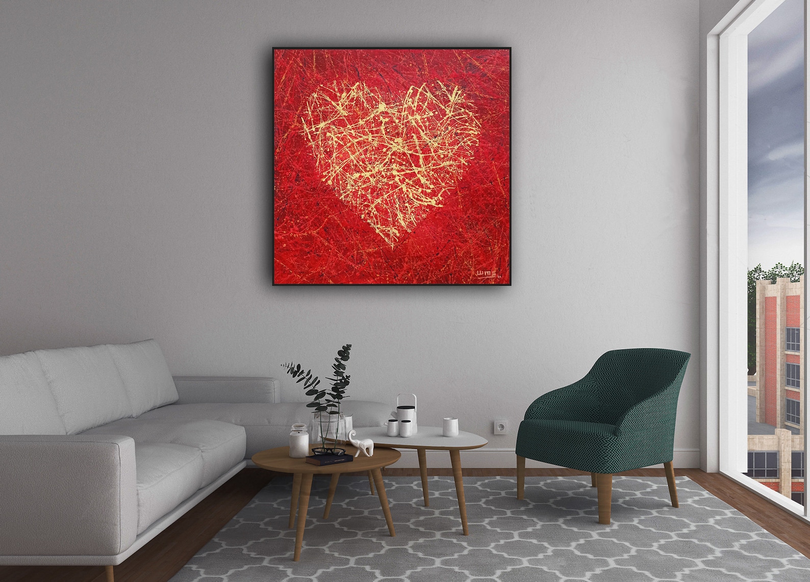 Heart Love Large Abstract Painting Jackson Pollock Style Pop - Etsy