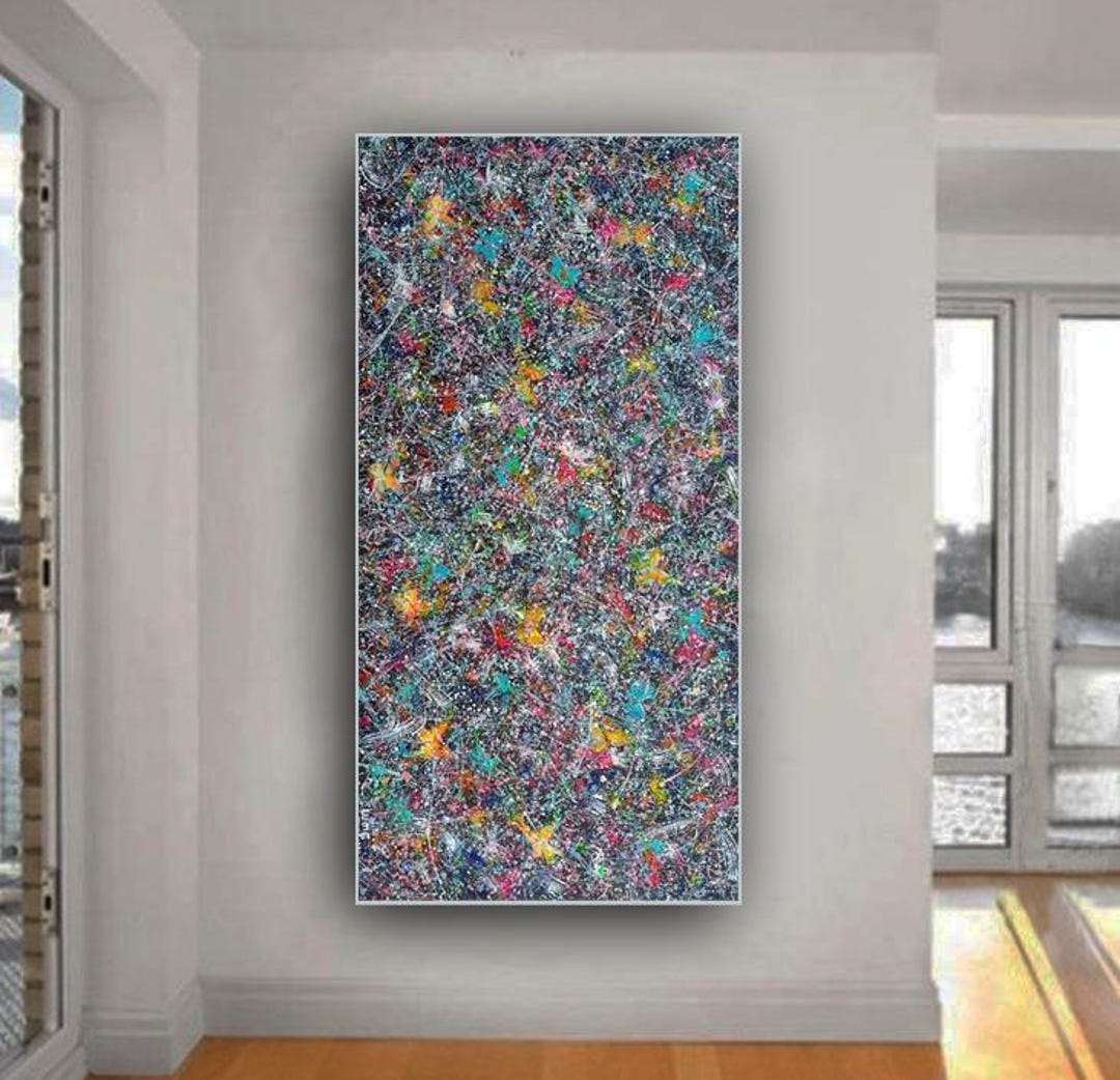 Vertical Large Abstract Painting Pollock Art Style, Home Wall Canvas ...