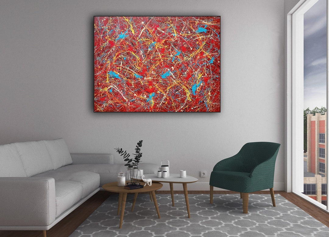 Red Jackson Pollock Painting, Large Original Painting, Acrylic Painting ...