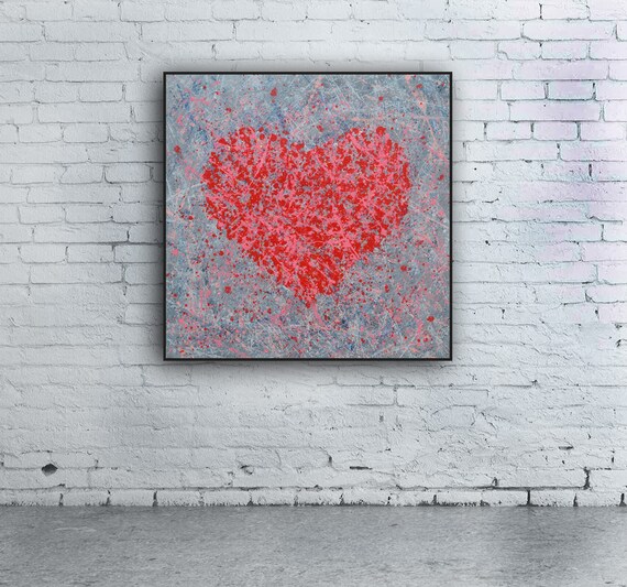 Heart love large abstract painting Jackson Pollock style pop | Etsy