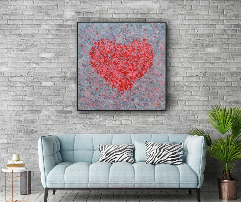 Heart love large abstract painting Jackson Pollock style pop | Etsy