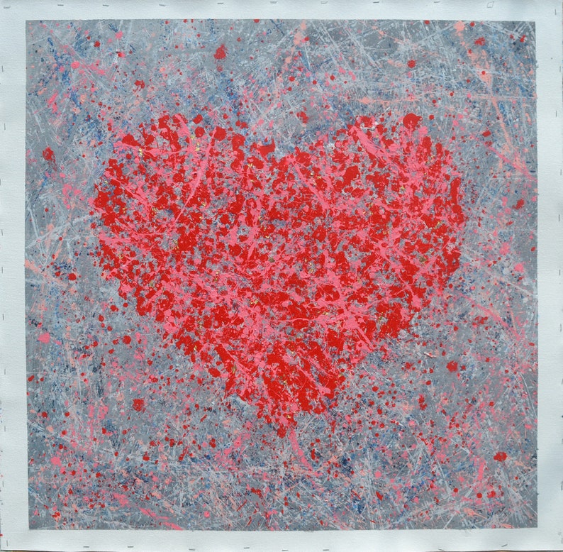 Heart love large abstract painting Jackson Pollock style pop | Etsy