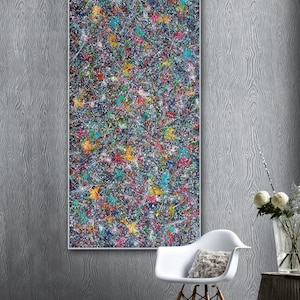 Vertical Large Abstract Painting Pollock Art Style, Home Wall Canvas ...