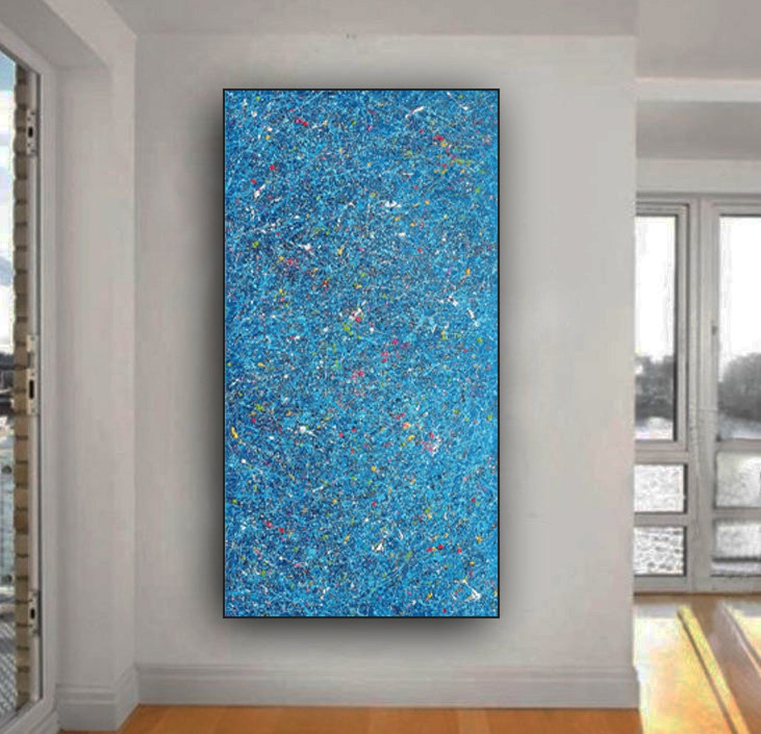 72" Vertical Abstract Painting Jackson Pollock Style, Wall Home Office ...