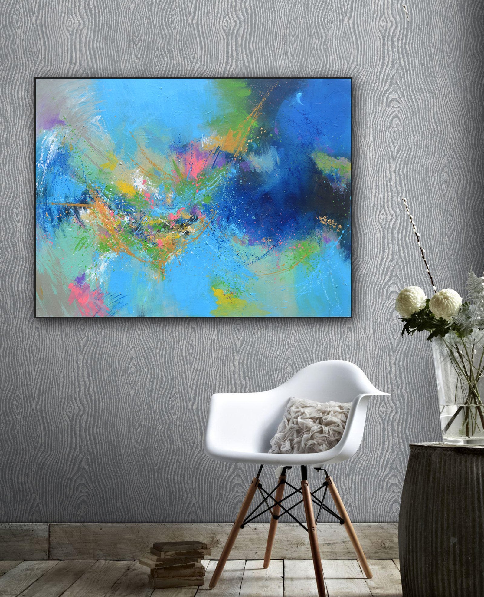 Wall Hangings Home & Living Home Décor blue ochre pink gold abstract ...