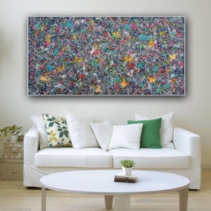 Vertical Large Abstract Painting Pollock Art Style, Home Wall Canvas ...