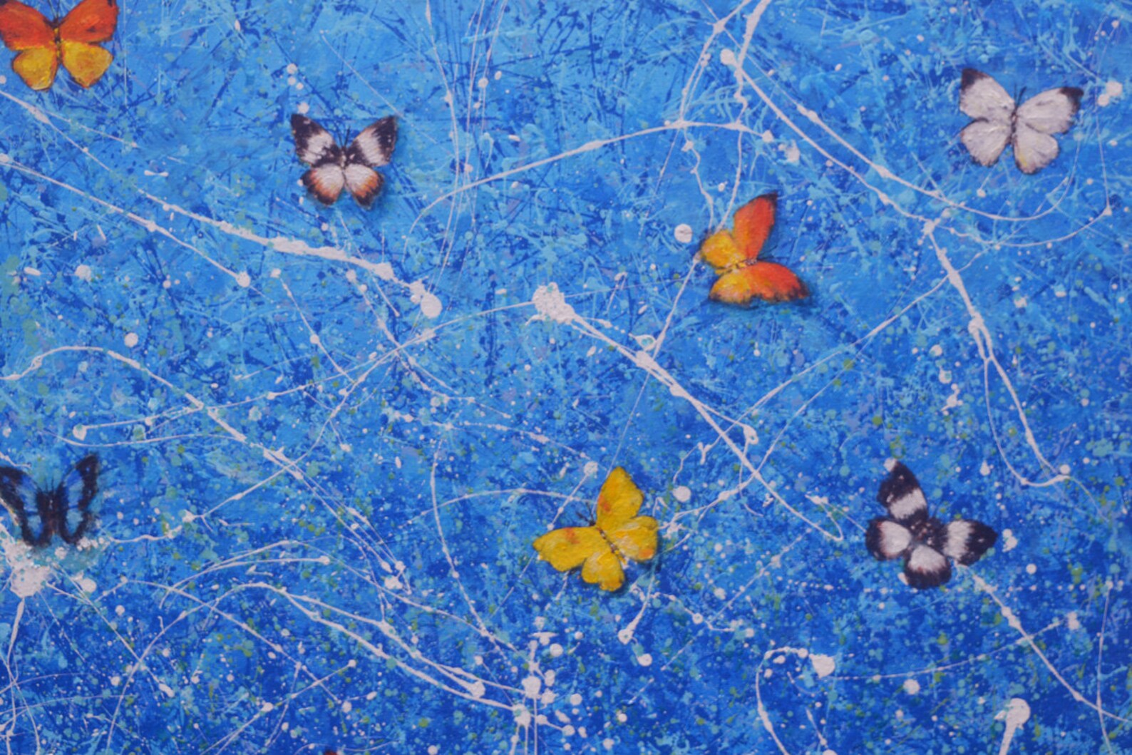 Colorful Butterflies on Blue Abstract Jackson Pollock Style - Etsy