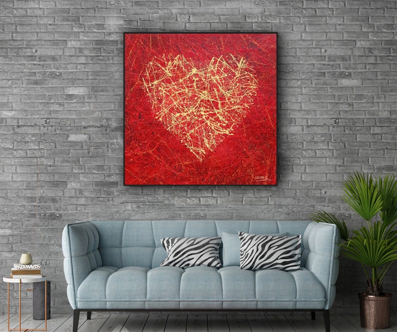 Heart Love Large Abstract Painting Jackson Pollock Style Pop - Etsy