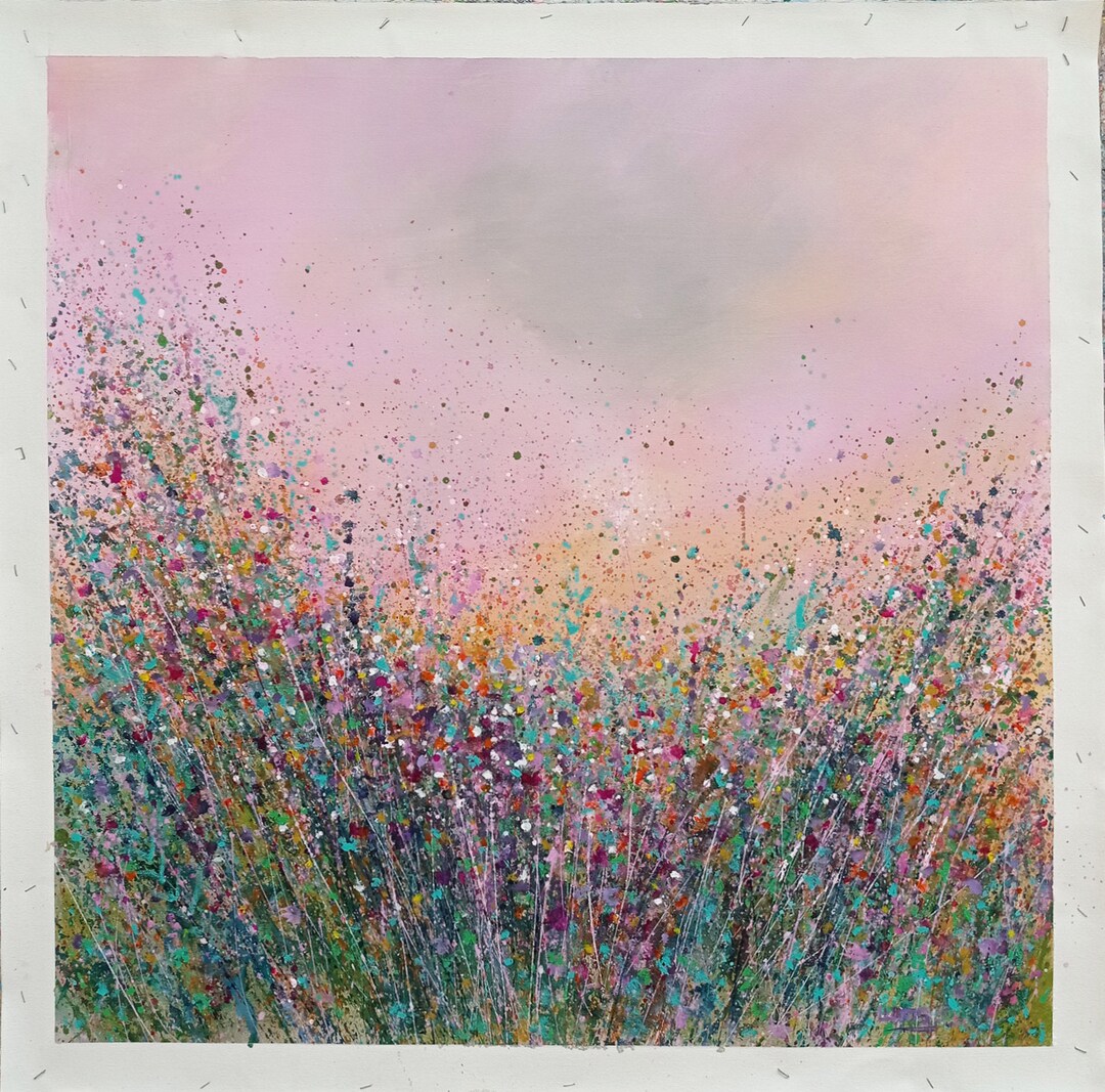 Abstract Acrylic Painting Impressionist Landscape, Autum Spring Pink ...