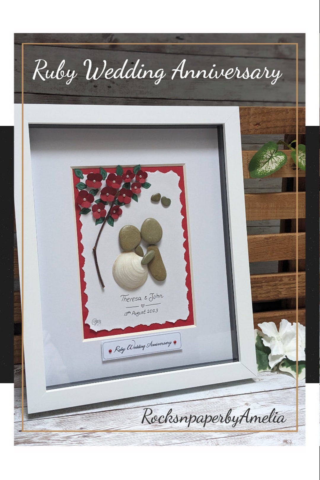 Personalized Ruby Wedding Anniversary Pebble Art - Handmade Irish Gift ...