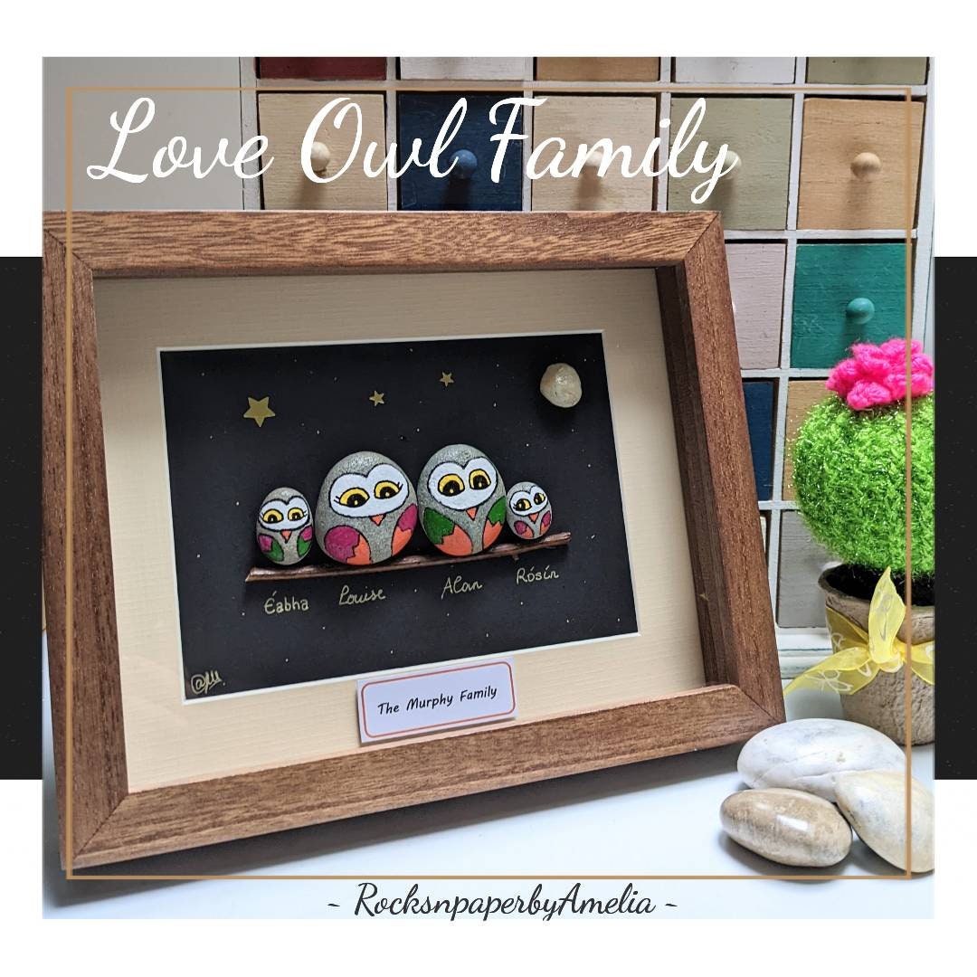 Personalized Owl Family Pebble Art - Handmade Irish Gift - Etsy