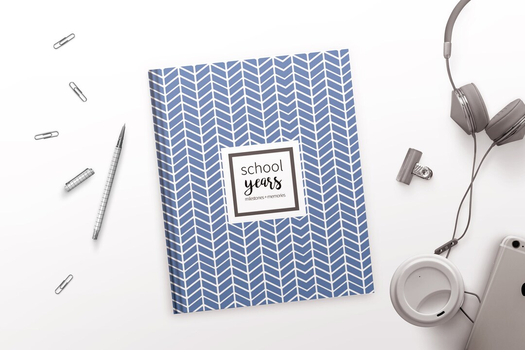 Blue Chevron School Memory Book | School Album, First Day of School ...