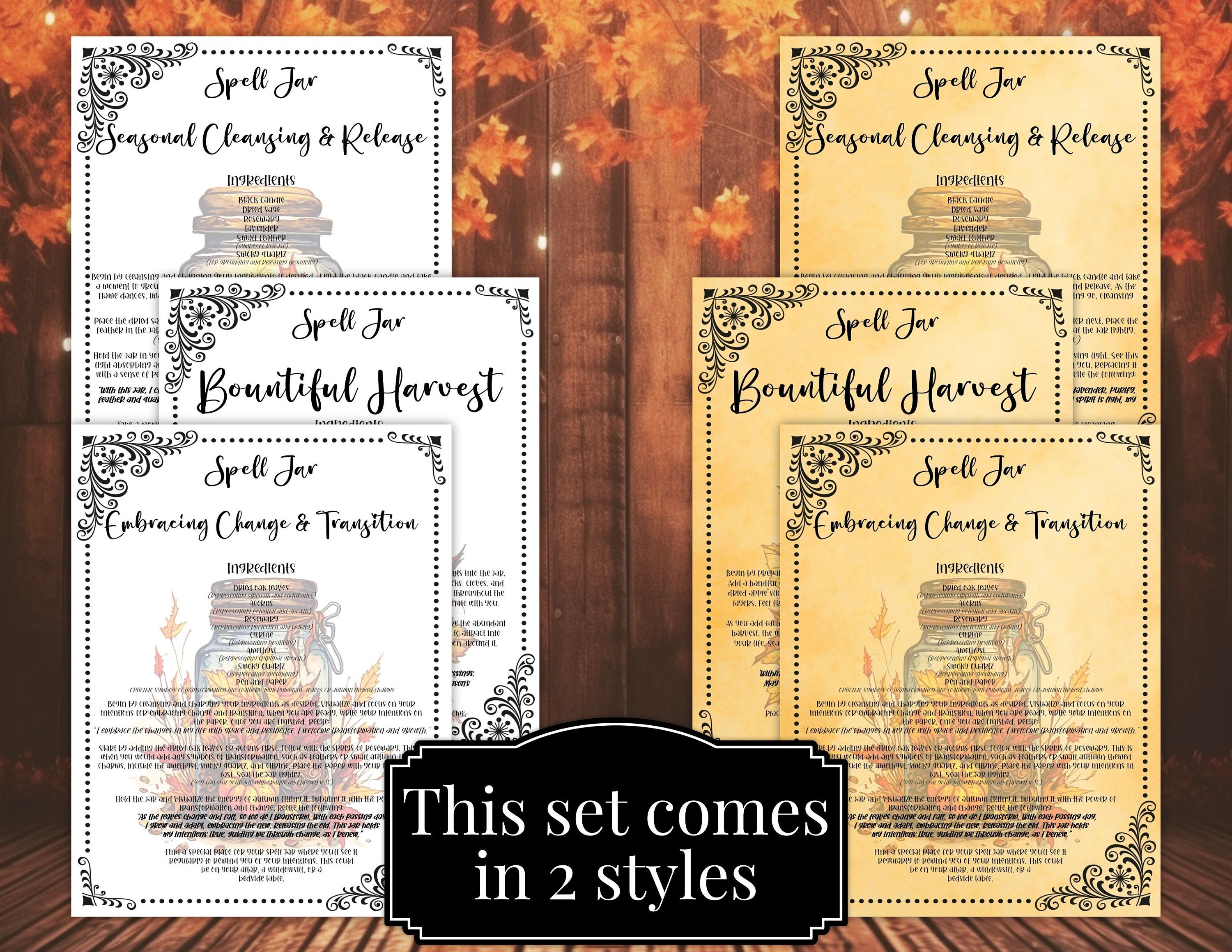 Autumn Spell Jar Bundle Printable Book of Shadows Pages Seasonal Magick ...