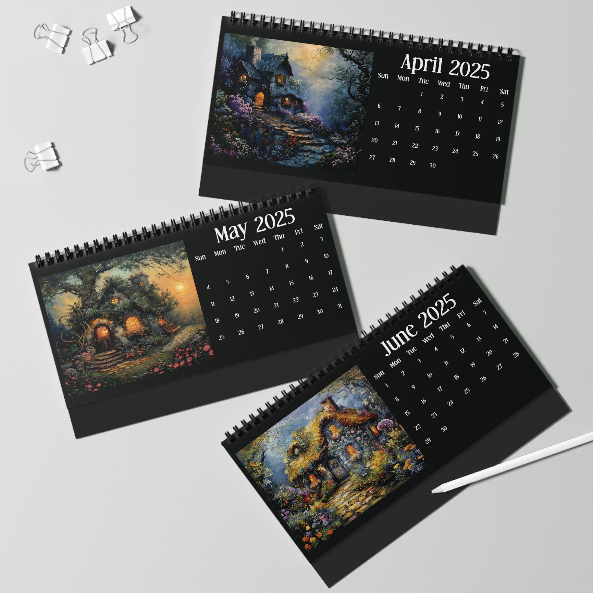 2025 Wall Calendar Fantasy Cottage Themed Black Desktop Calendar - Etsy