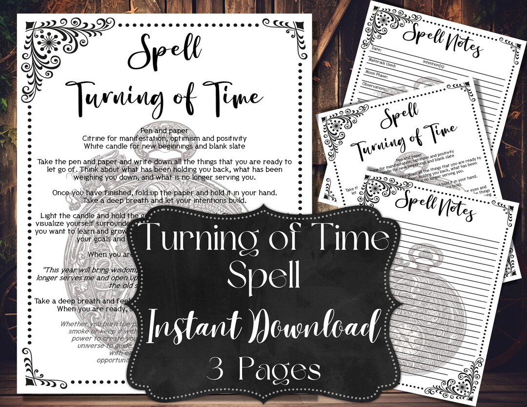 Turning of Time Spell Book of Shadow Pages Printable New Start Grimoire ...