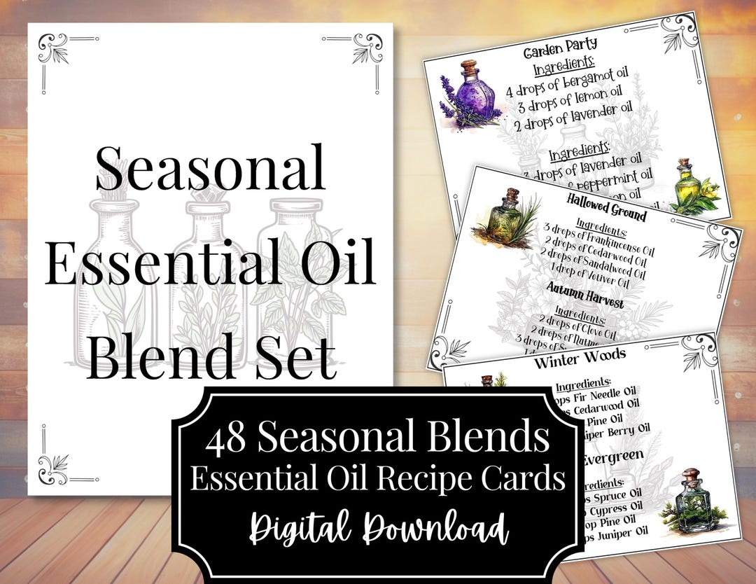 Seasonal Essential Oil Blends Printable Recipe Card Set Sabbat Diffuser ...