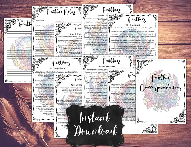 Feather Colors Correspondence Printable Book of Shadows Page Set ...