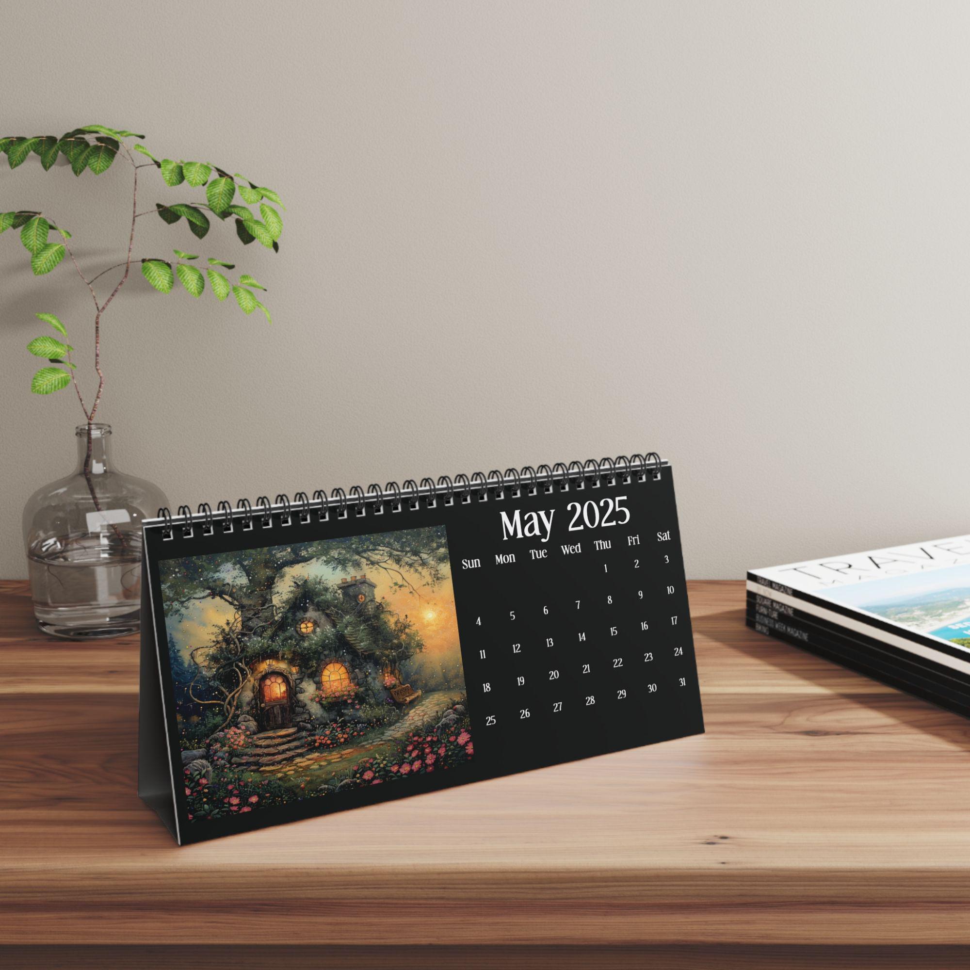 2025 Wall Calendar Fantasy Cottage Themed Black Desktop Calendar - Etsy