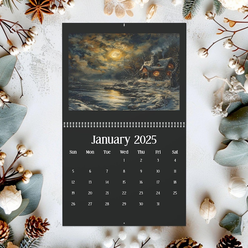 2025 Wall Calendar Fantasy Cottage Themed Black Desktop Calendar - Etsy