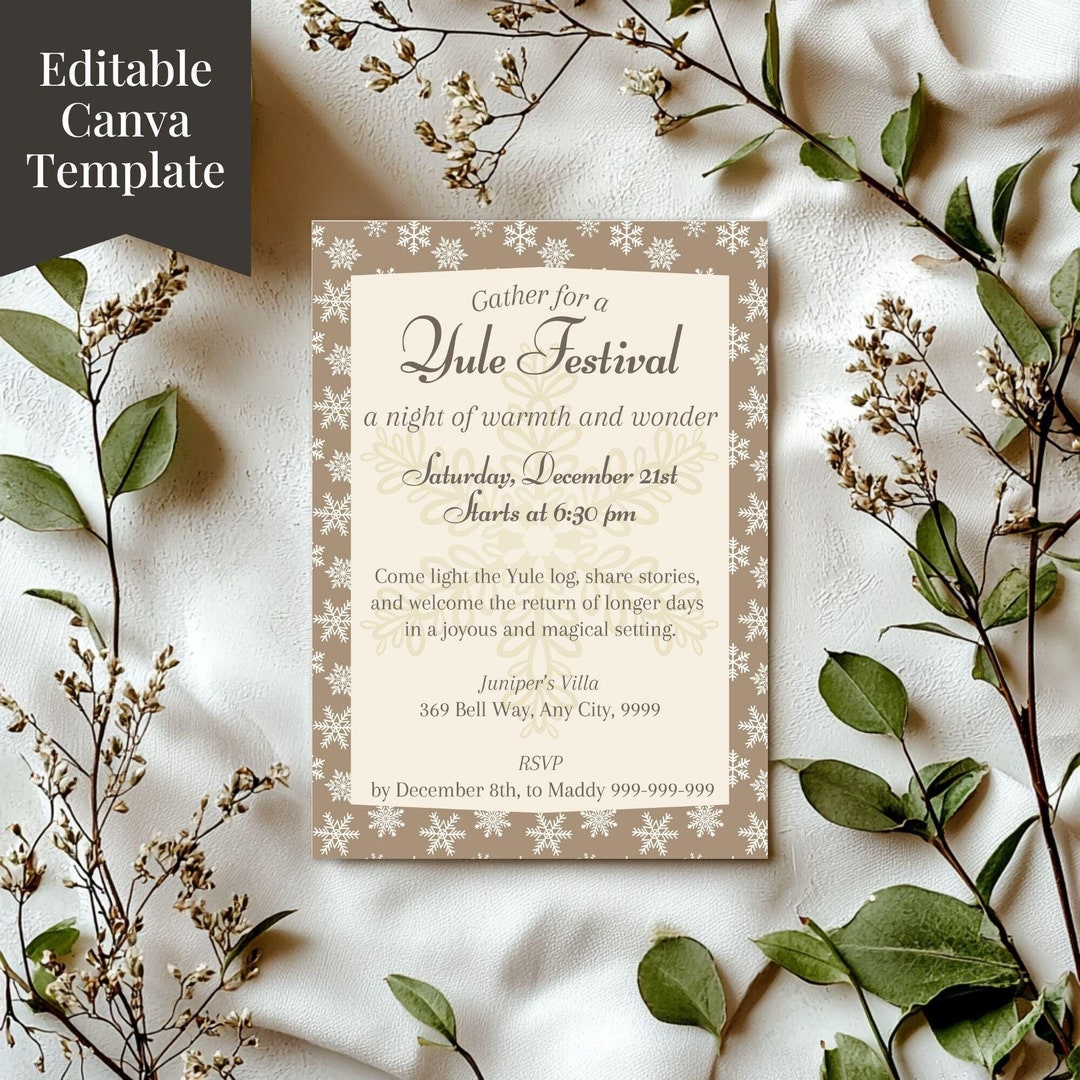 Editable Yule Party Invitation Winter Solstice Sabbat Celebration ...