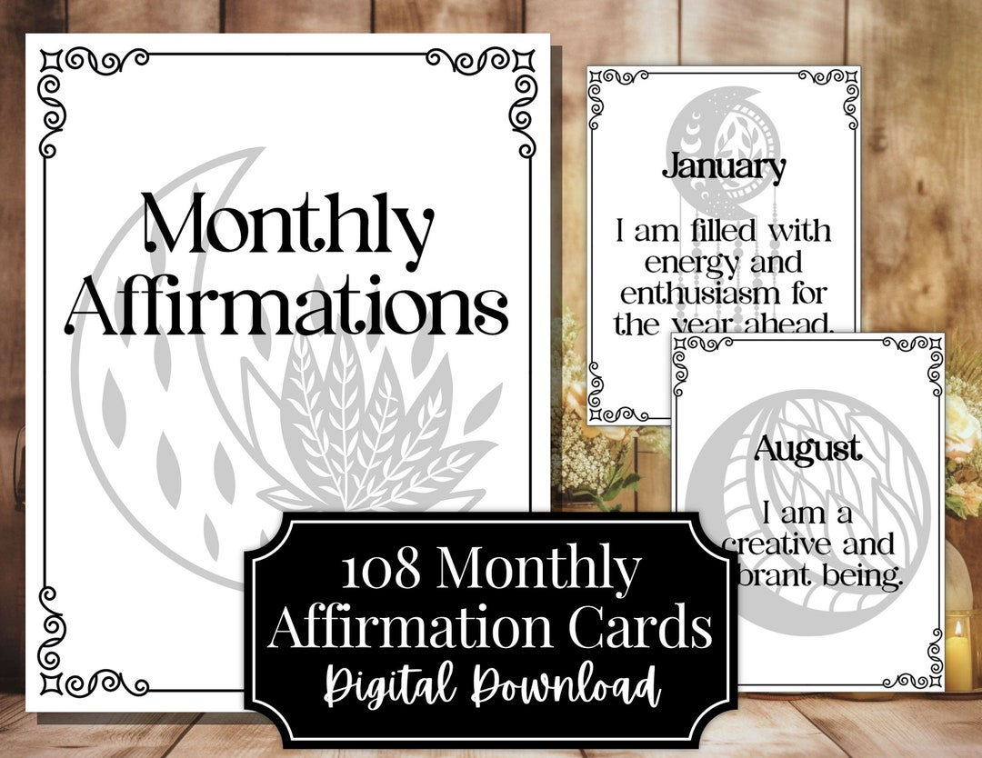 Monthly Affirmation Printable Card Set Daily Inspirational Digital ...