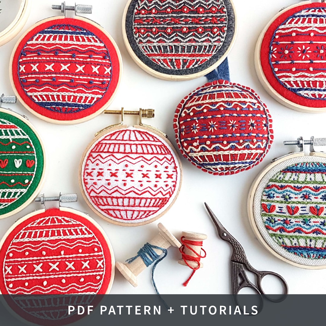 PATTERN + TUTORIALS Christmas Balls Hand Embroidery, 3 X Designs, PDF ...